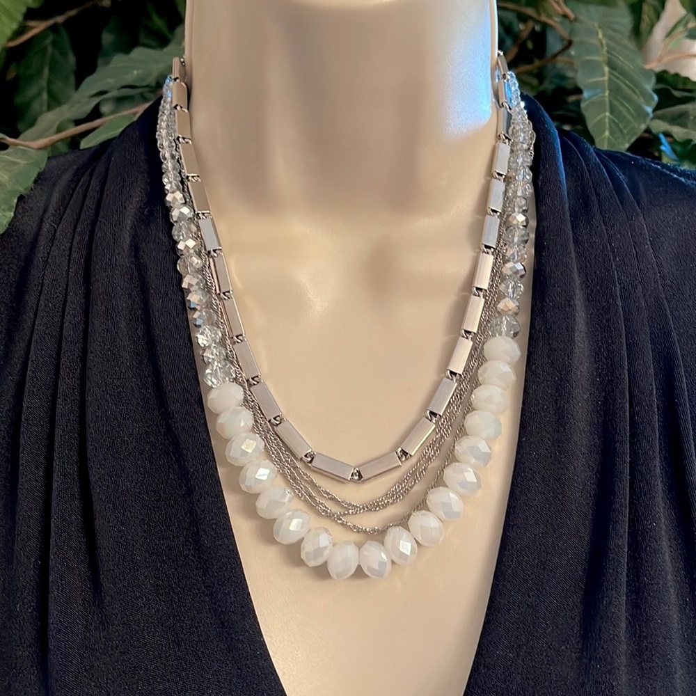 Whbm Convertible Multi-Strand Gray & White Bead Neckl… - Gem